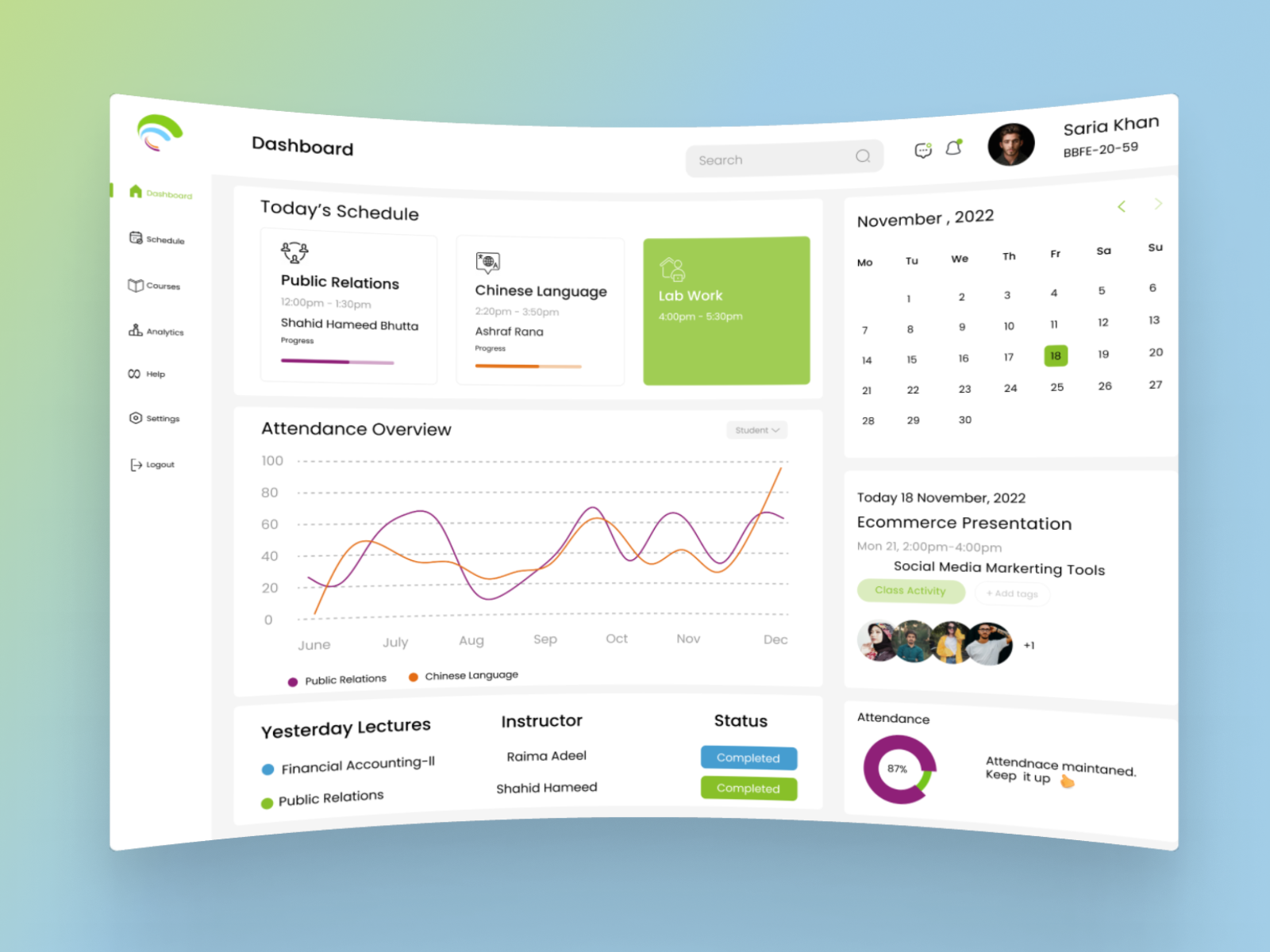 College Dashboard by Saria Khan on Dribbble