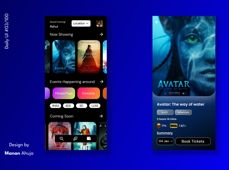 UI for ticket booking app by Manan Ahuja on Dribbble