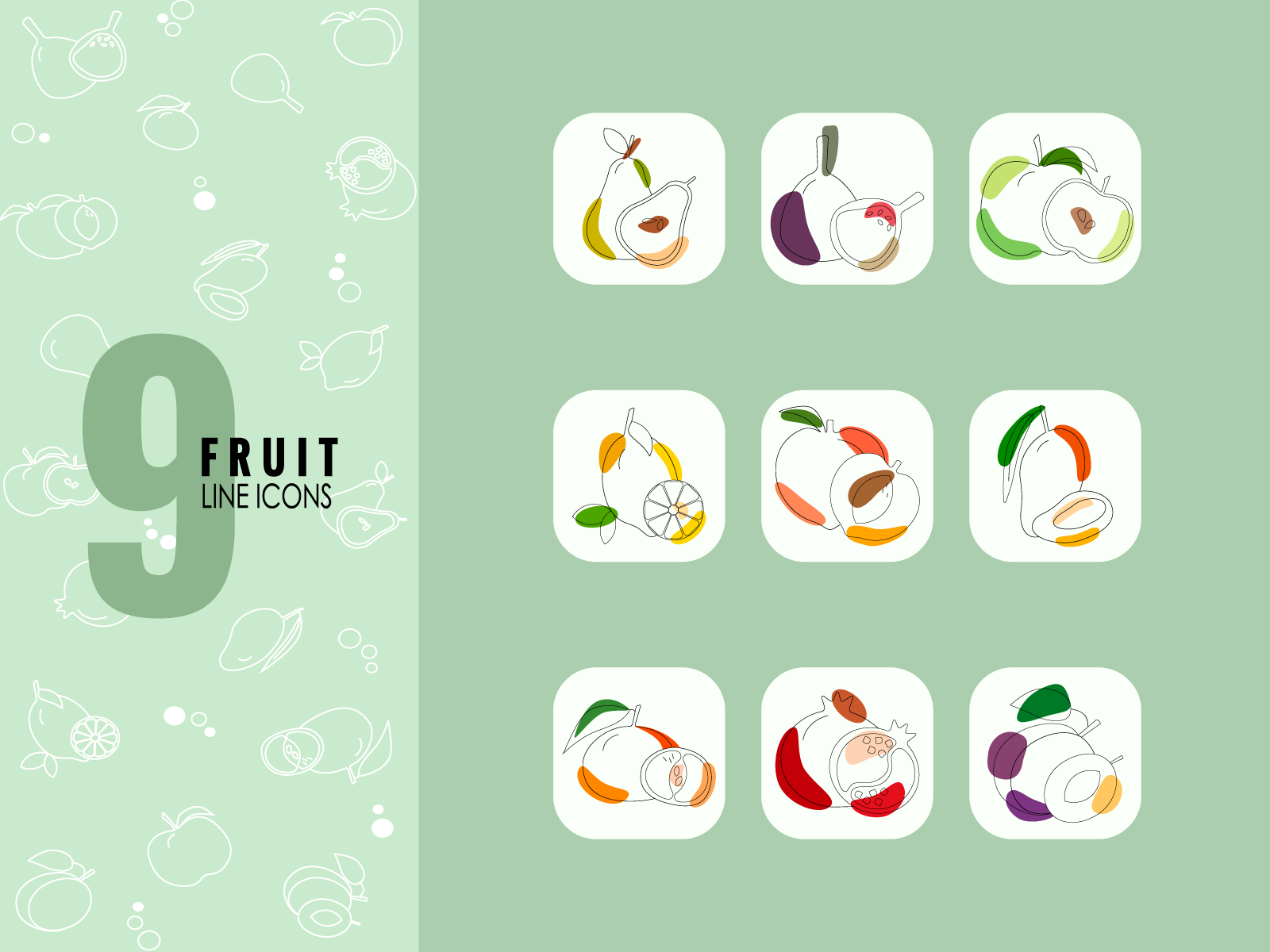 Set of vector, line icons of sweet and juicy fruits! by Kseniya on Dribbble