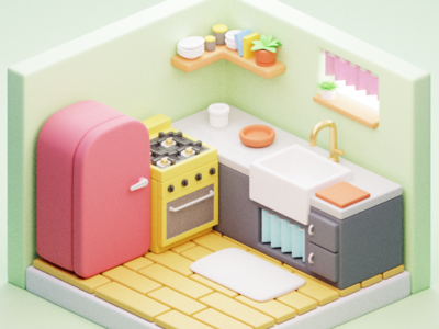 3d isometric room - kitchen by Sean Arawn on Dribbble