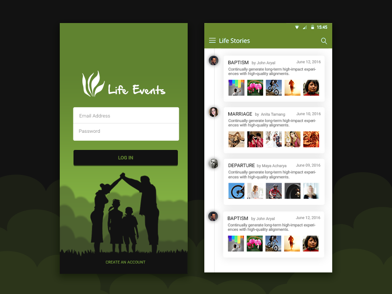 Life Events app design by Raj Shrestha on Dribbble