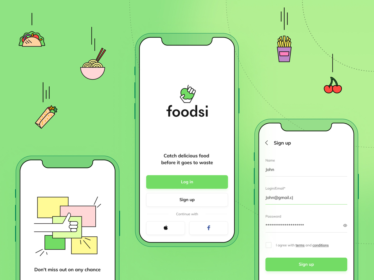Foodsi App - Log in or sign up! by Marta Karbowska on Dribbble