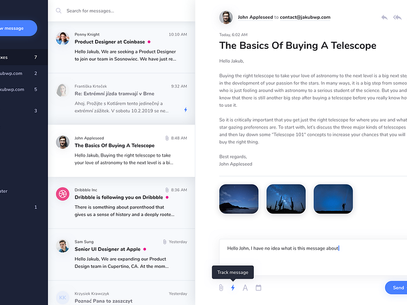 Mail client app by Jakub Wojnar-Płeszka for LEOCODE on Dribbble