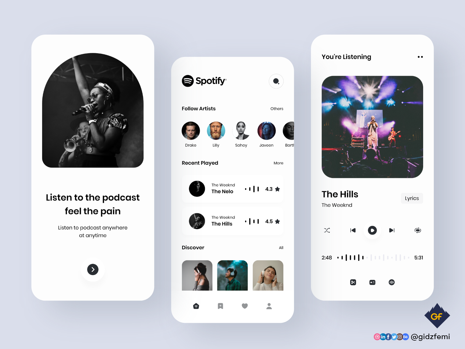 Remix of Spotify Design App by Gidz Femi Badejo on Dribbble