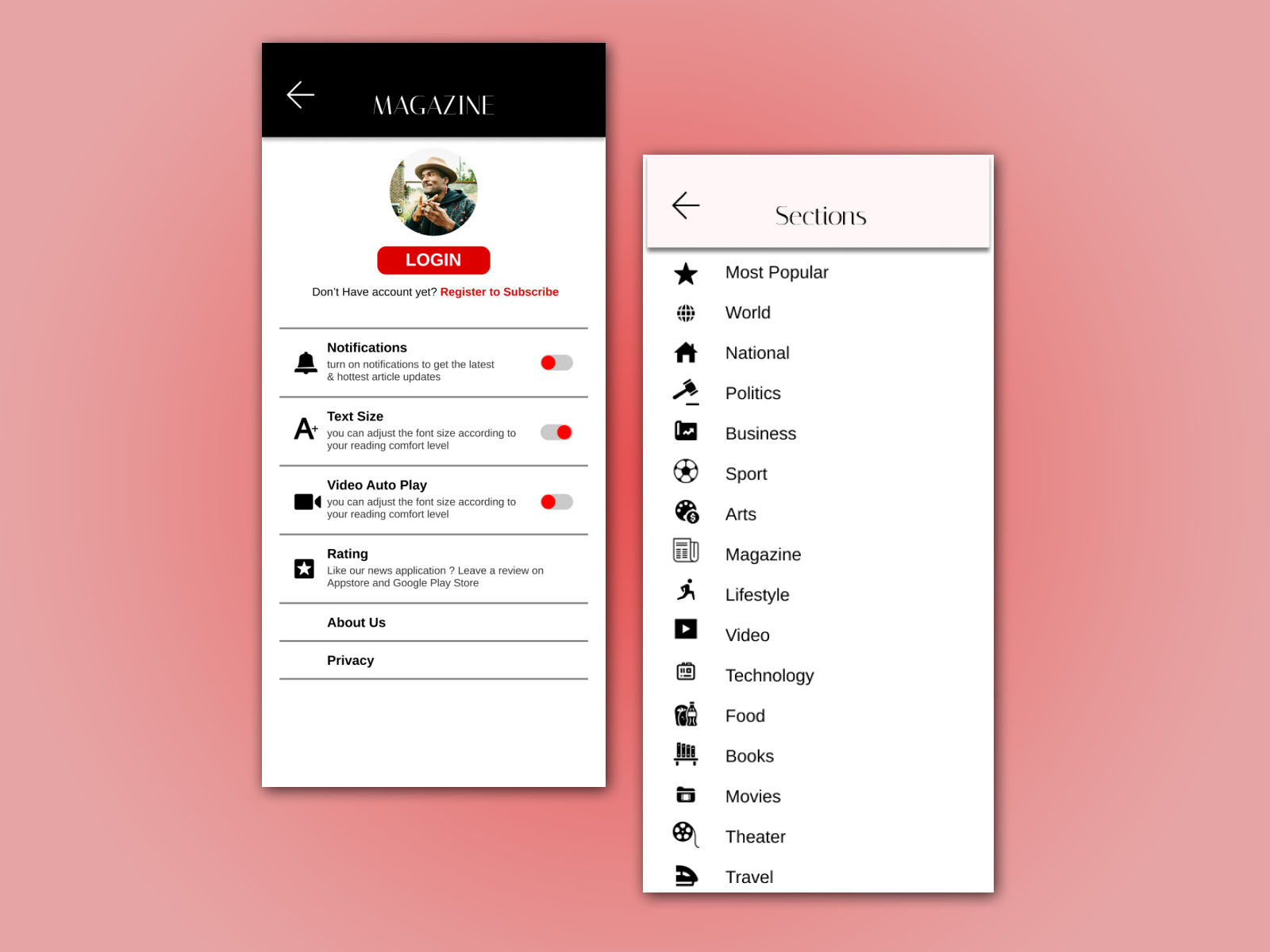 Online News login UI by Bayu Wibi on Dribbble