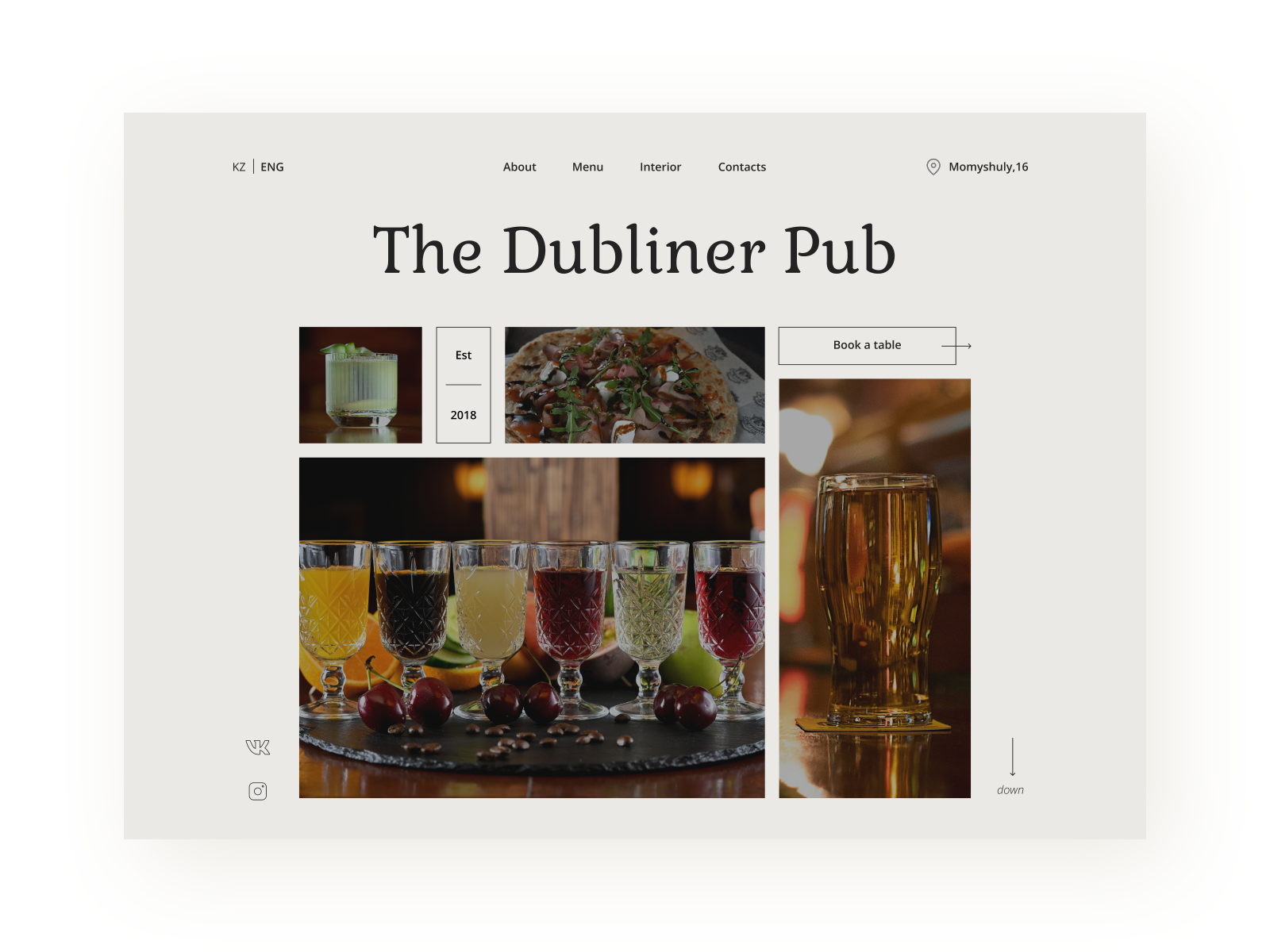 Bar / Restaurant Website Page by Angelina Vu on Dribbble