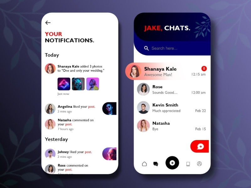 Notification & Chat Screen UI Design Template by Amanpreet Kaur on Dribbble
