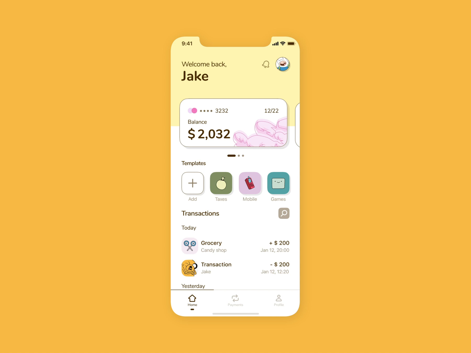 Adventure Time banking app by Kristina on Dribbble