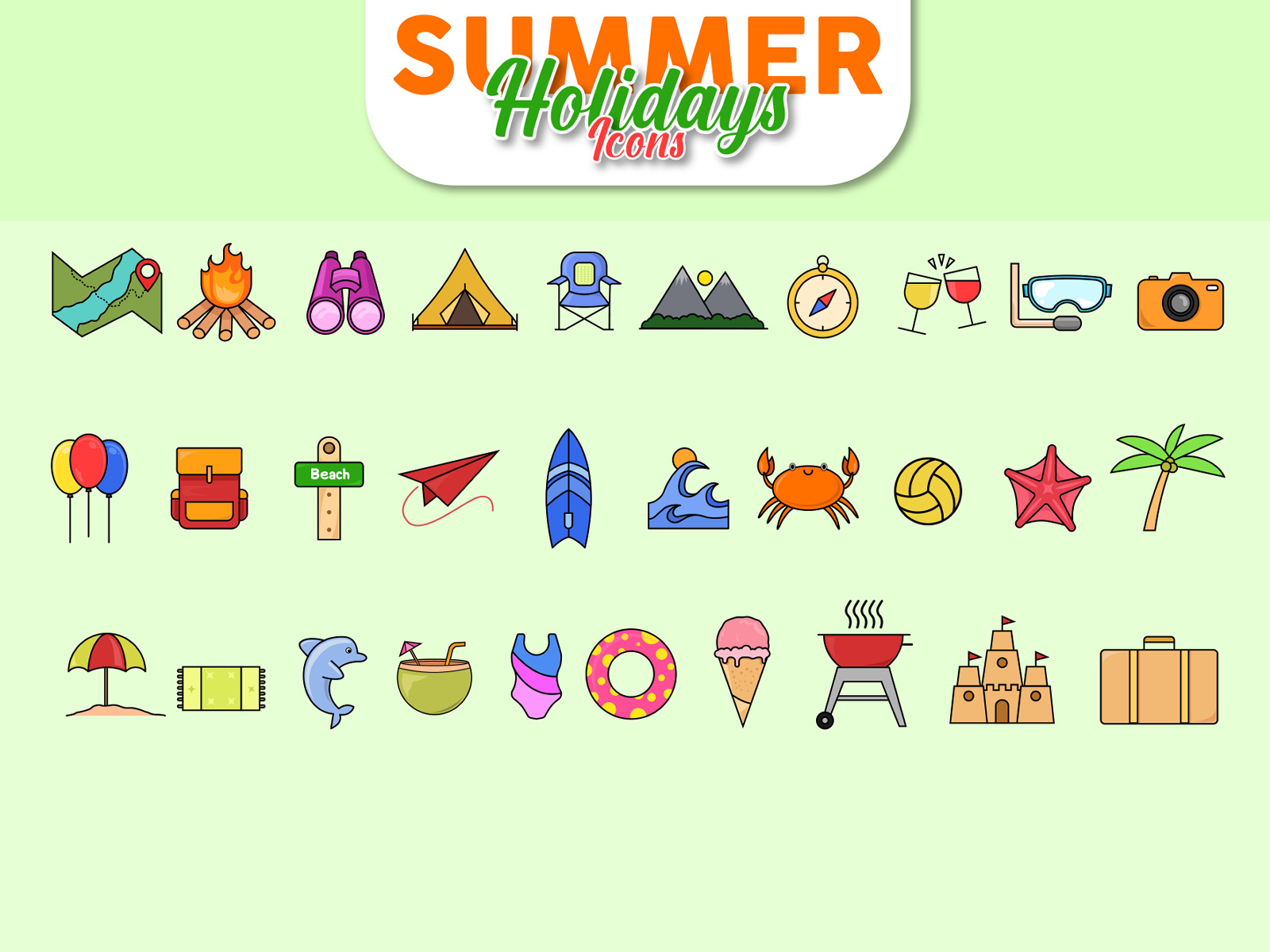 Summer Holidays Icons by Rocket One on Dribbble