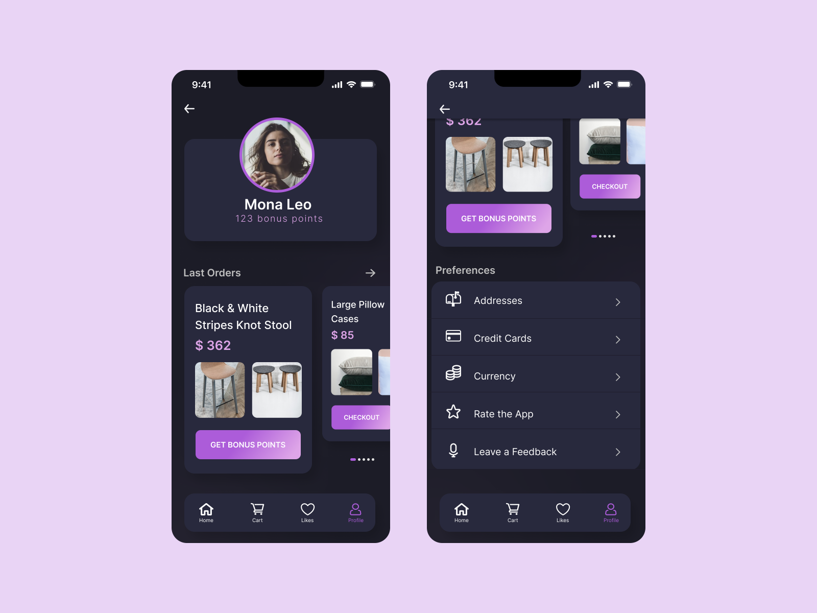 User Profile for Furniture Mobile App by Teresa A. on Dribbble