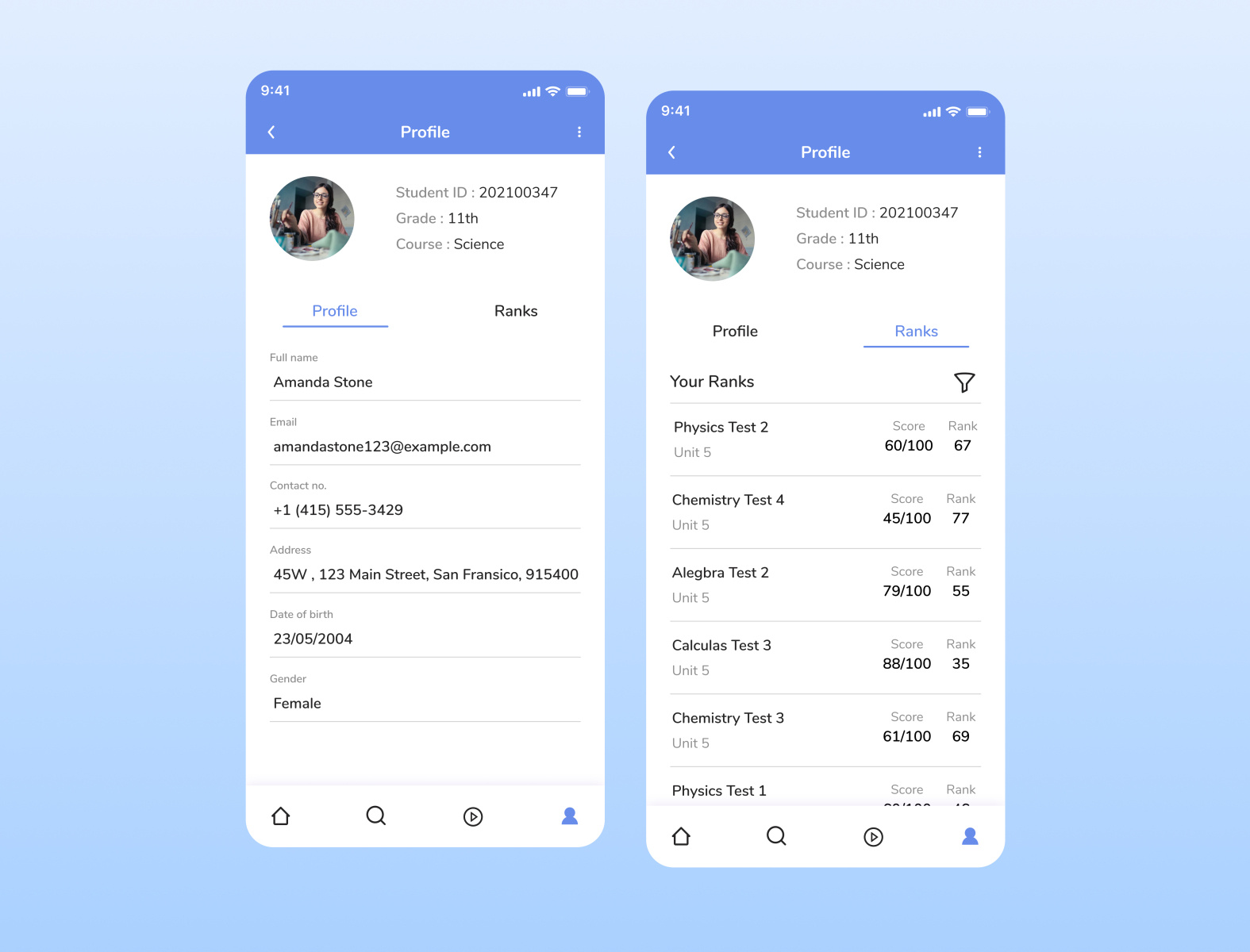 Student User Profile by Prachee Patel on Dribbble