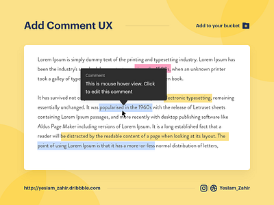 Add Comment UX by Zahir Patel on Dribbble