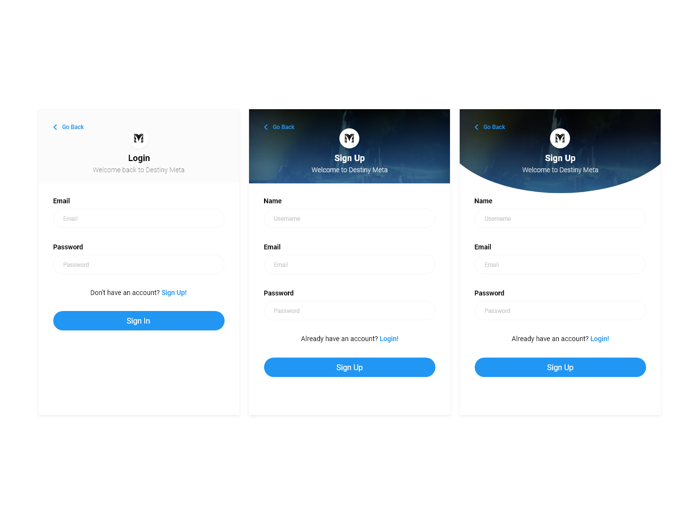 Destiny Meta Login & Signup by Matthew Oliver on Dribbble
