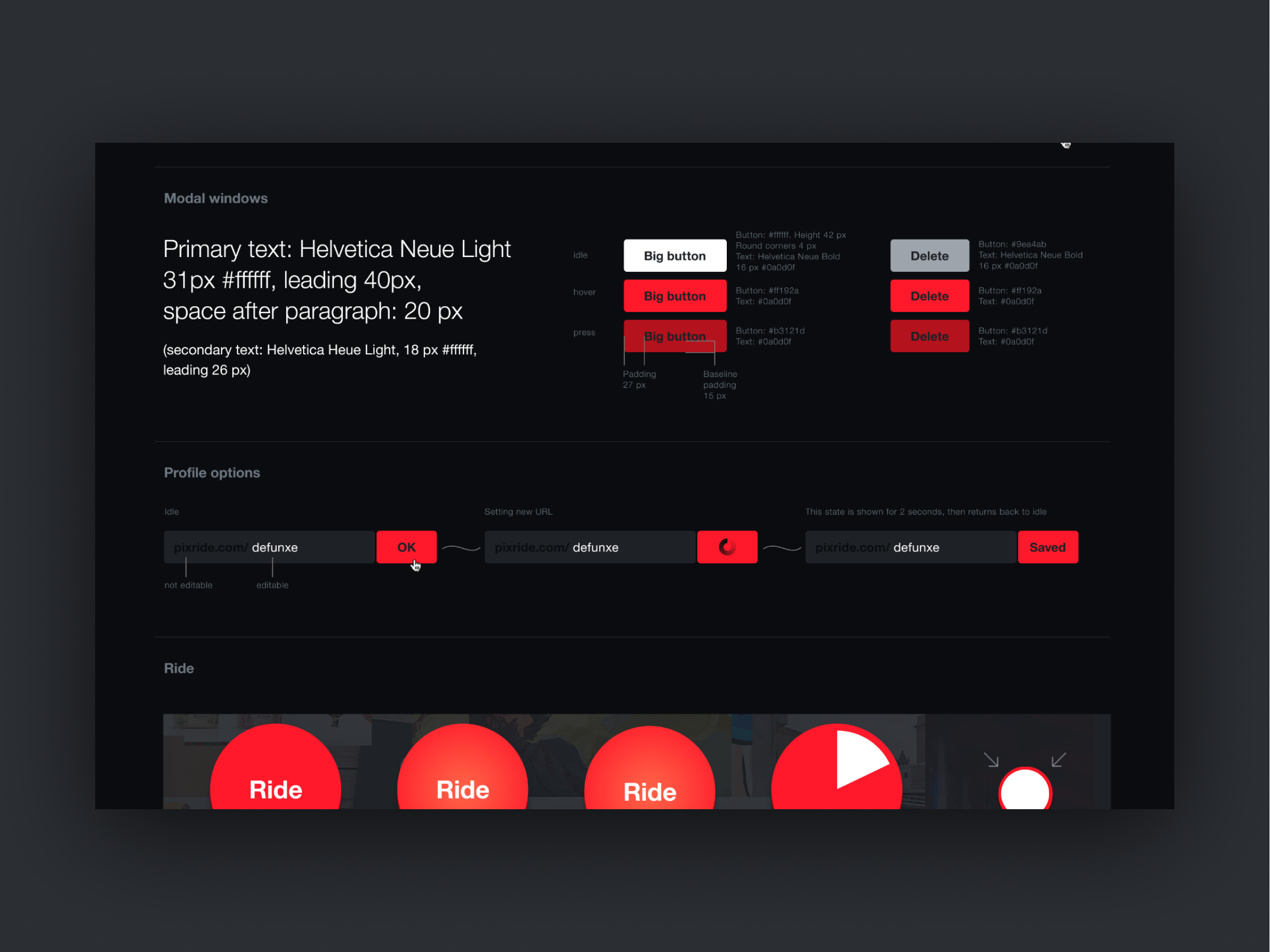 Pixride. Legacy version (v2.0) UI guidelines by Ilya Sizov on Dribbble