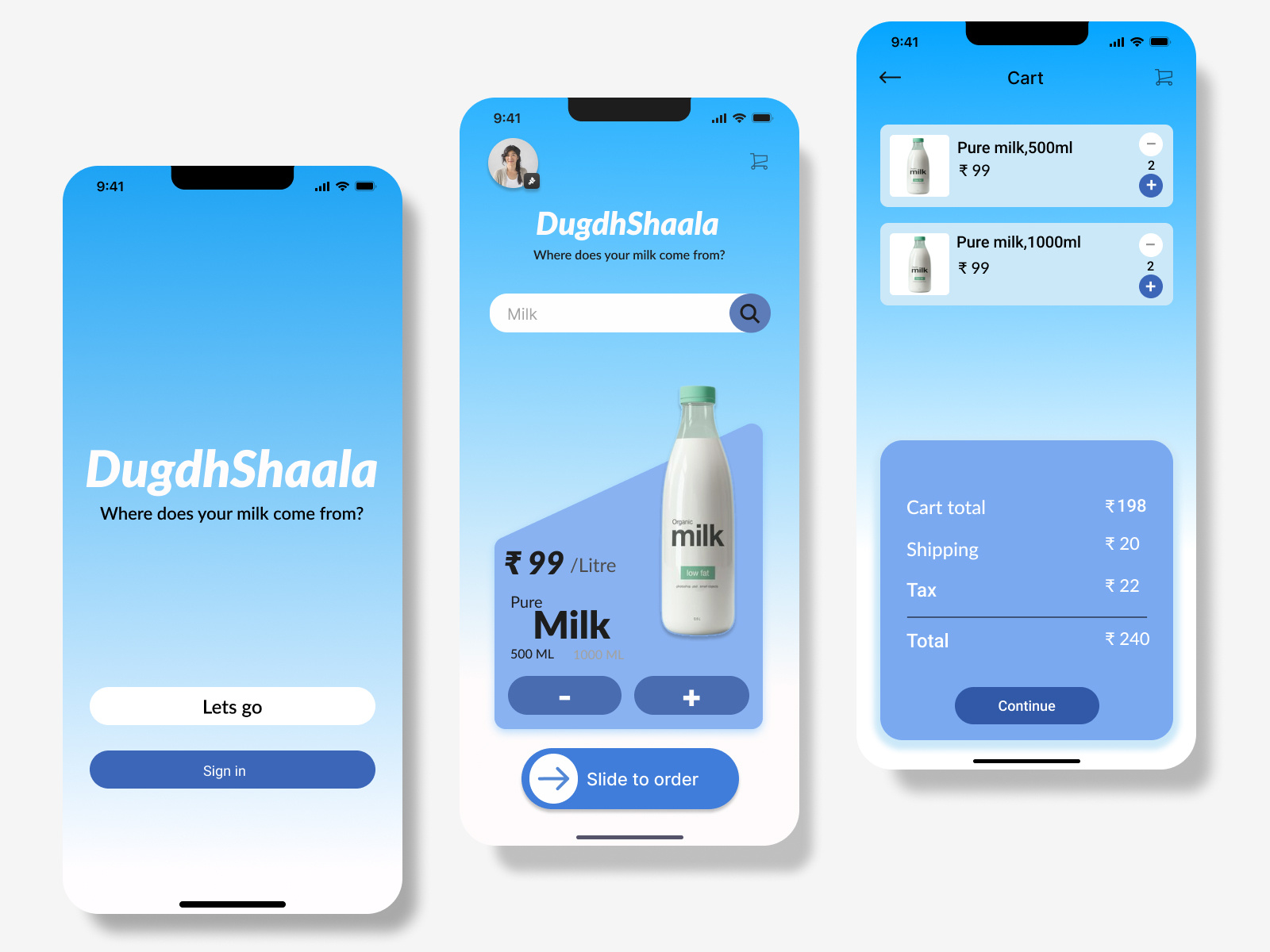 Milk e-delivery app design by Kushagra Pandey on Dribbble