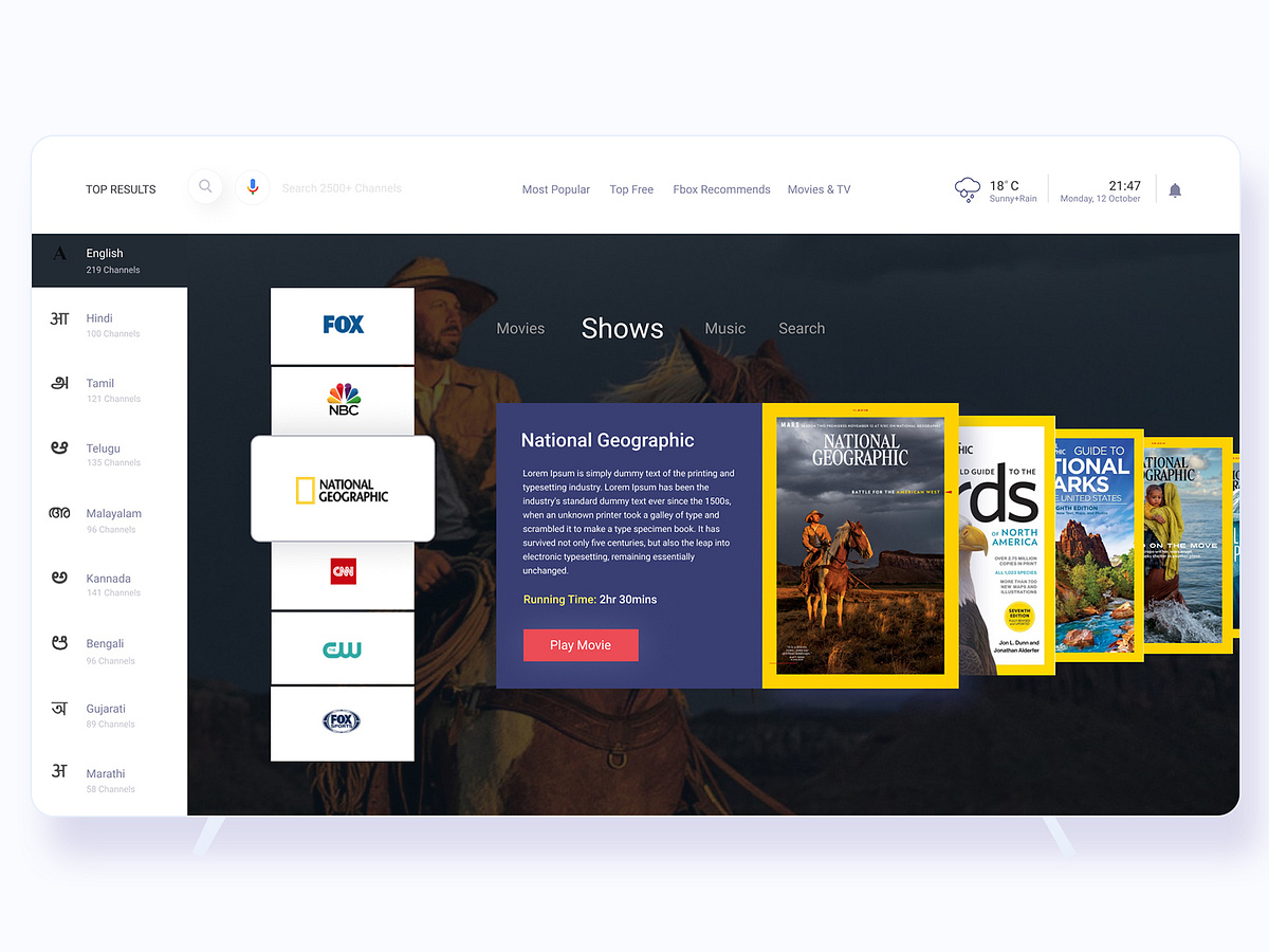 tv channel screen design by Mayilsamy Chinnathambi on Dribbble