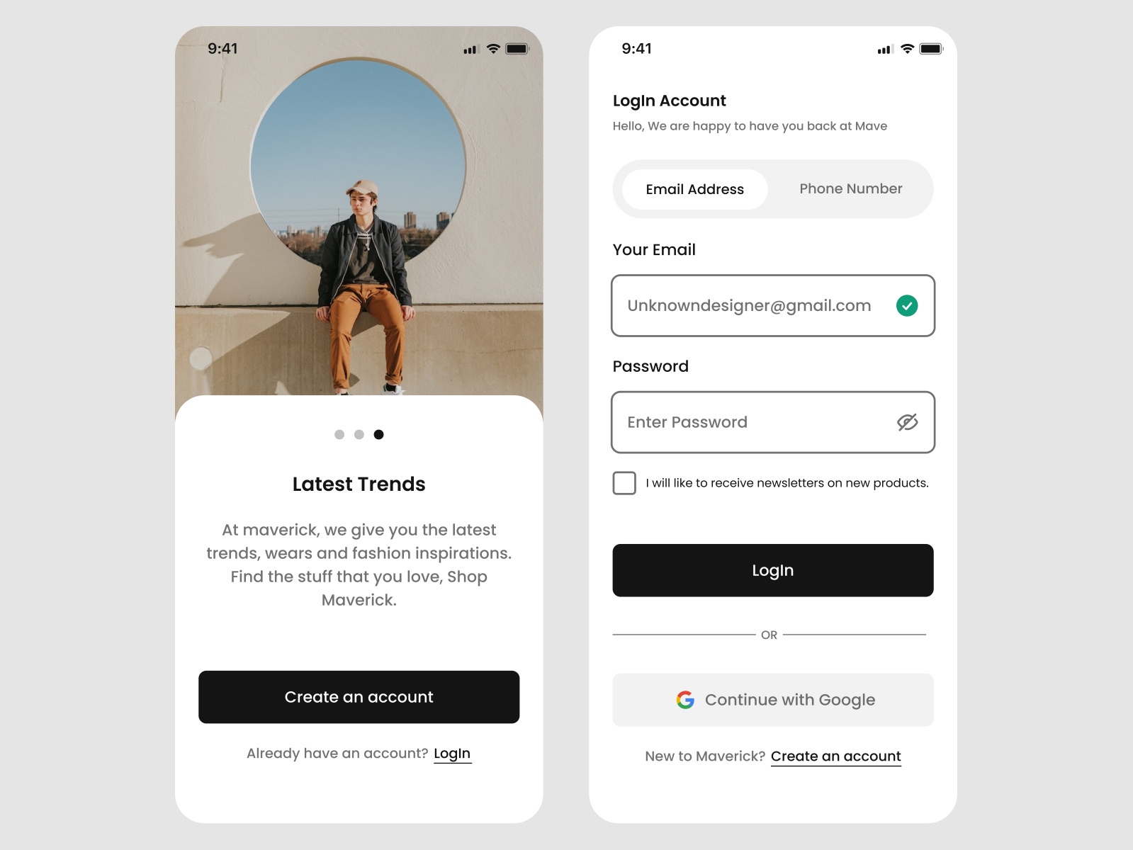 Login App UI by Design Phoenix on Dribbble