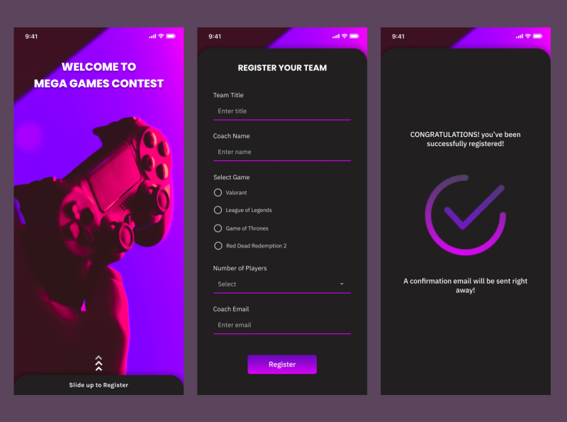 Gaming Contest App UI by Kinza Afzal on Dribbble