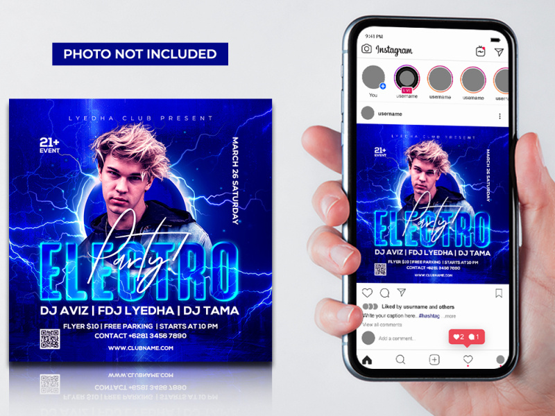 Electro Club Party Flyer Template Social Media Post by halidah ...