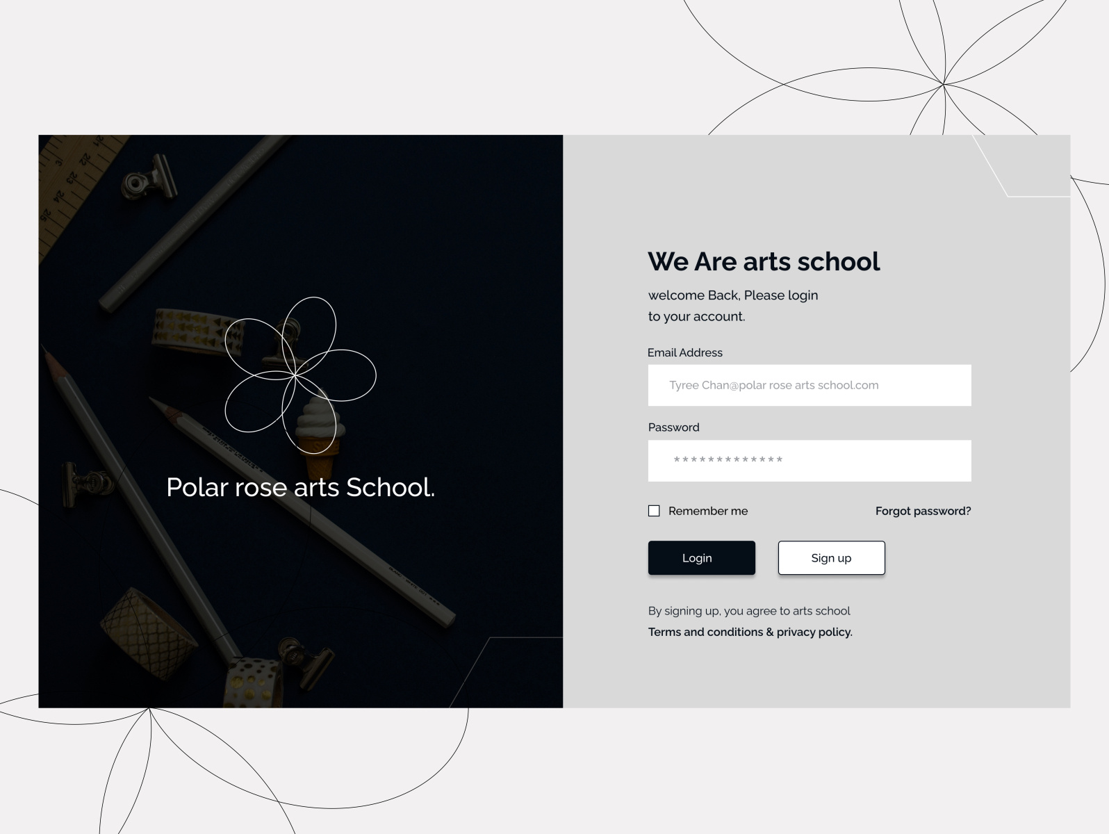 Polar Rose arts school - Login page design by Chavan Mohan on Dribbble