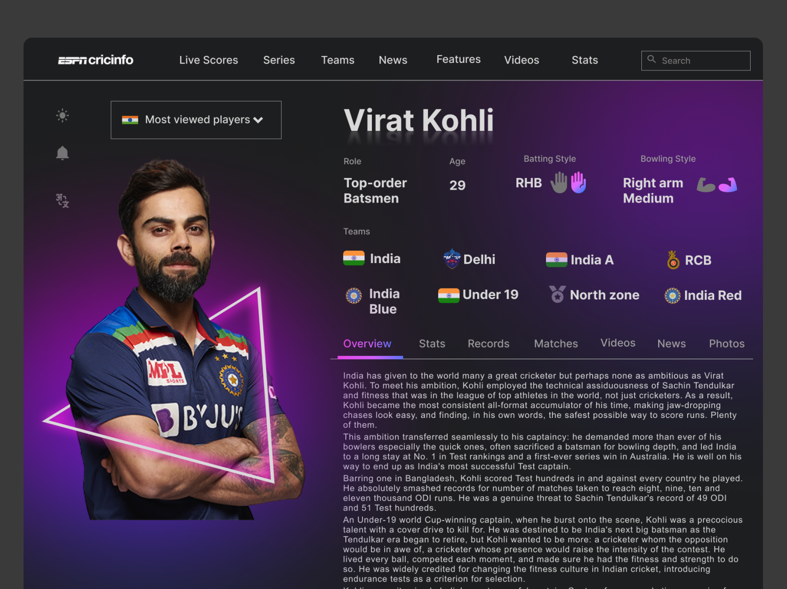 Player profile redesign by Yukti Singh on Dribbble