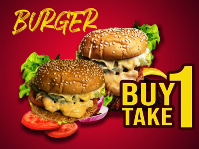 Buy 1 take 1 burger design by Grandyl Rebojo on Dribbble