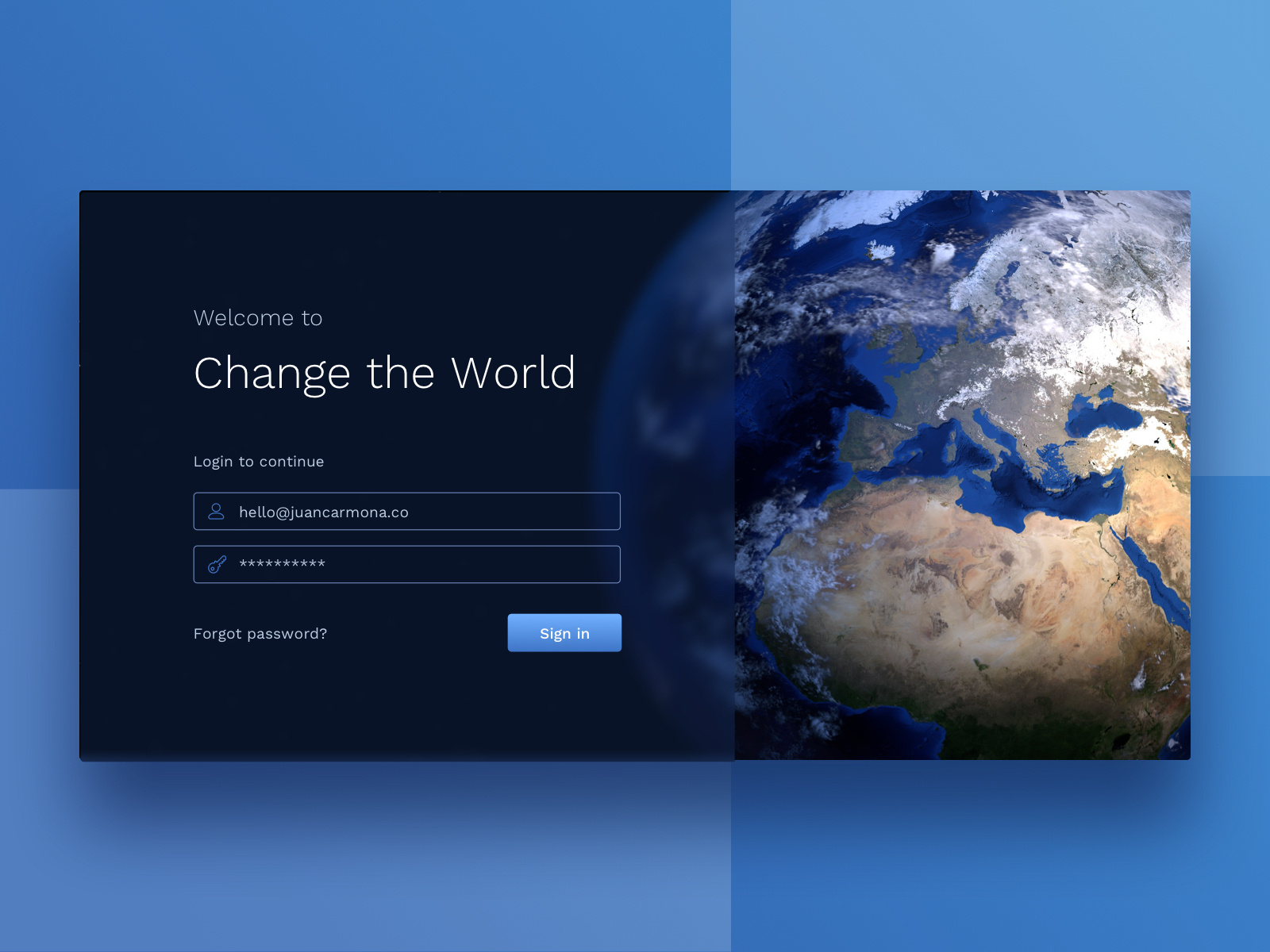 Change the World - Login Dark by Juan Mac on Dribbble