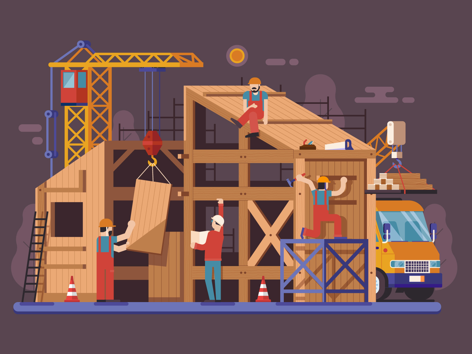 Wooden House Construction Site by Alex Krugli on Dribbble