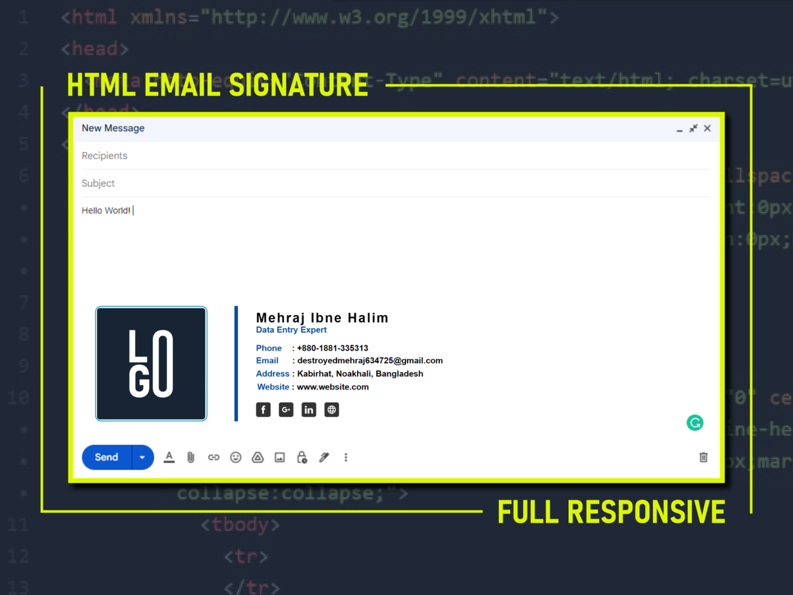 Clickable HTML Email Signature-1 by Mehraj Ibne Halim on Dribbble