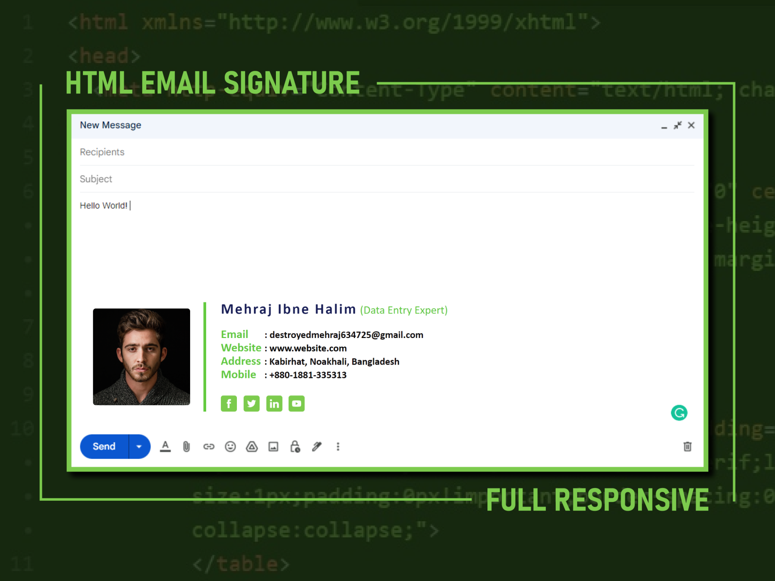 Clickable Html Email Signature-2 by Mehraj Ibne Halim on Dribbble
