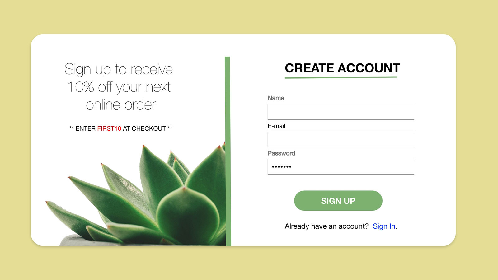 Succulent Plant Shop Sign Up Page | Daily UI Challenge - 001 by ...