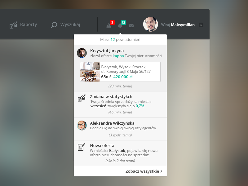 Notifications list by Michal Kulesza on Dribbble
