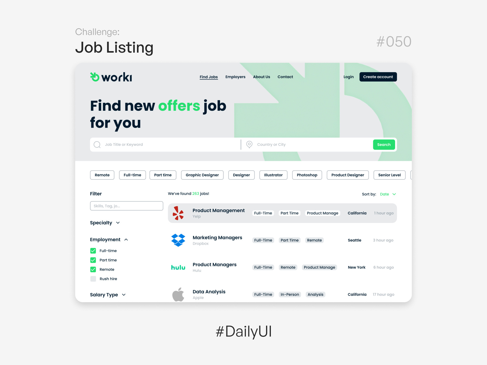 Job Listing - Challenge Daily UI #50 by Jeffrey Gomes on Dribbble
