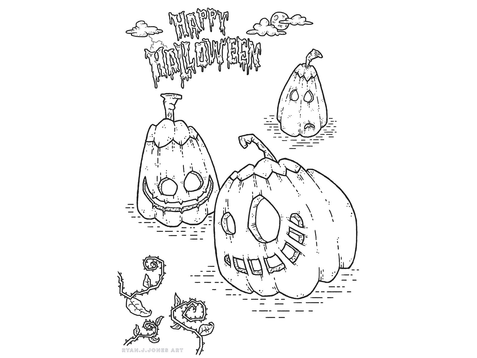 Pumpkin Halloween colouring sheet by Ryan Jones on Dribbble