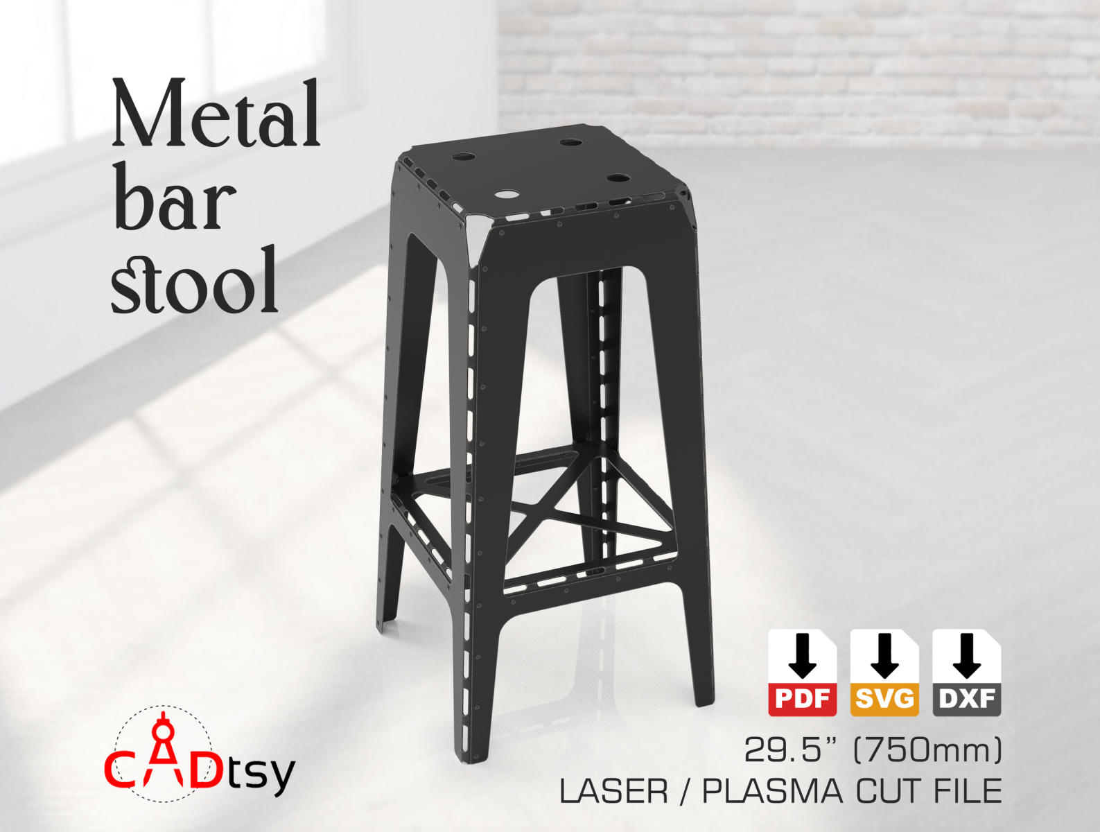 Industrial Style Bend Sheet Metal Riveted Bar Stool File by CADtsy on ...