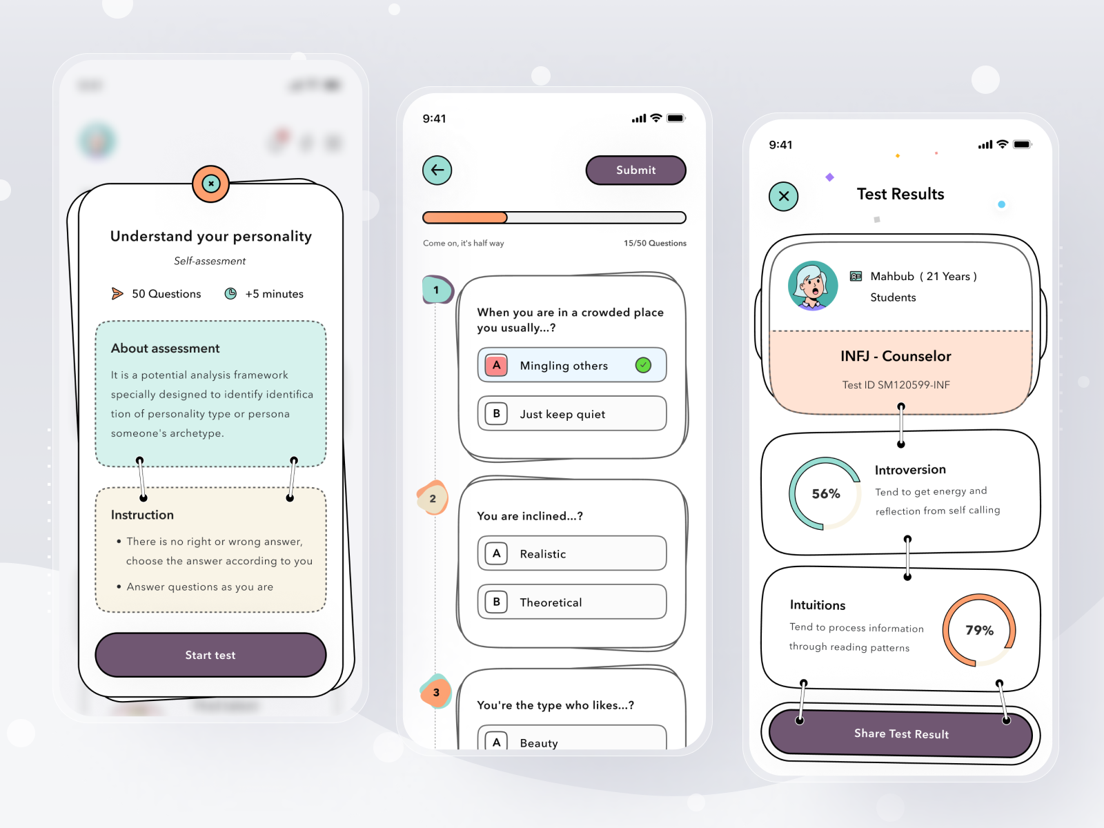 Personality Test App by Sulton handaya for Pelorous on Dribbble