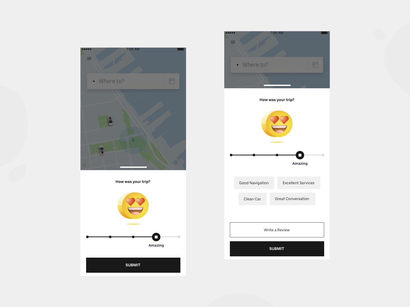 Uber feedback screen by Hossein Majidinejad on Dribbble
