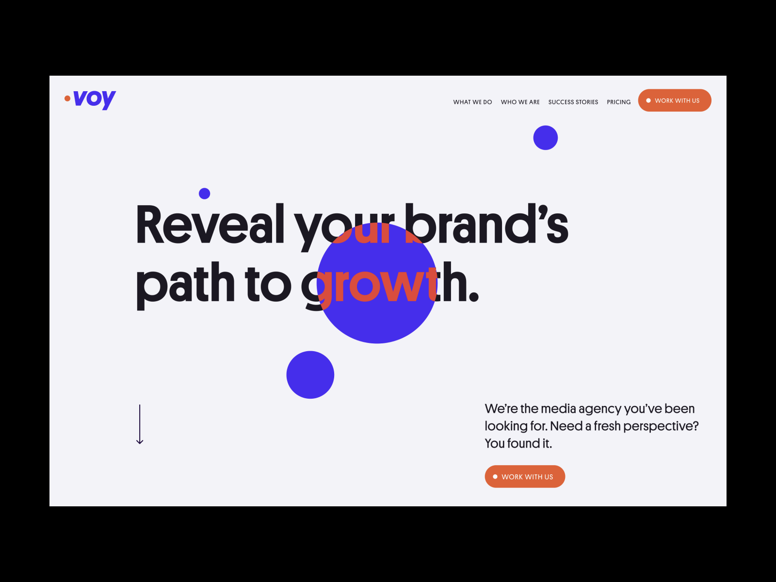 Voy Media homepage by Alex Martineau for Milkshake Studio on Dribbble