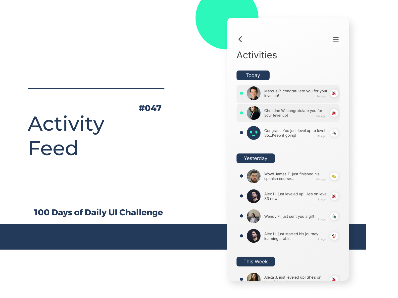 100 Days of UI - Day #047 (Activity Feed) by Muhammad Rafy "Murfy" on Dribbble