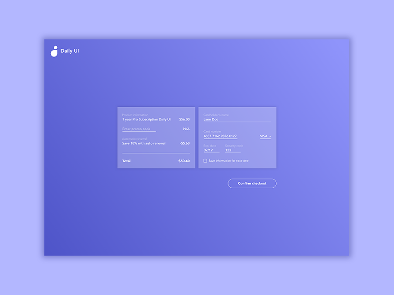 Daily UI Challenge - 002 - Check Out by Anne-Marie Lafontaine on Dribbble