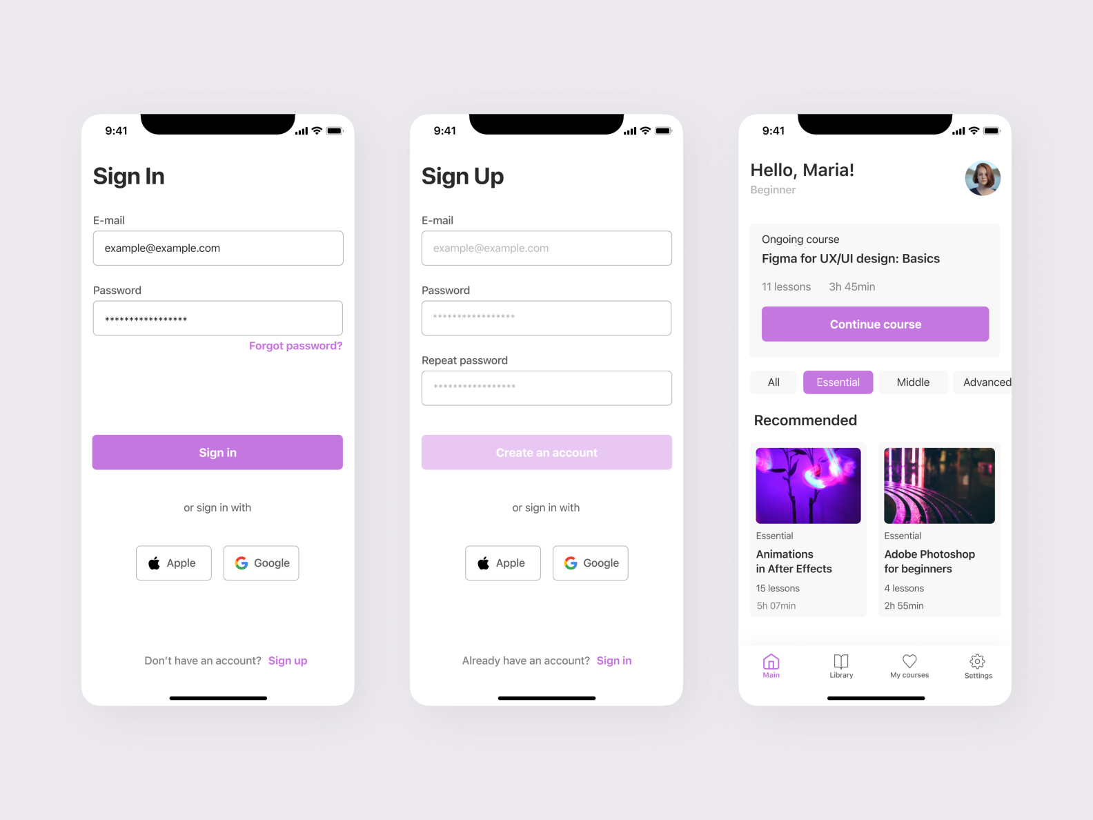 Sign In & Sign Up Screens by Maria Eroshina on Dribbble