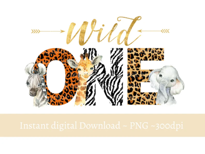 Wild One Baby Safari Animals PNG, Watercolor Baby Animals by Bubblegum ...