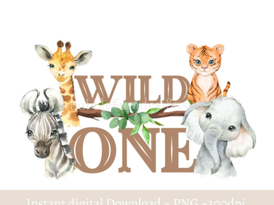 Wild One Baby Safari Animals PNG, Watercolor Baby Animals by Bubblegum ...