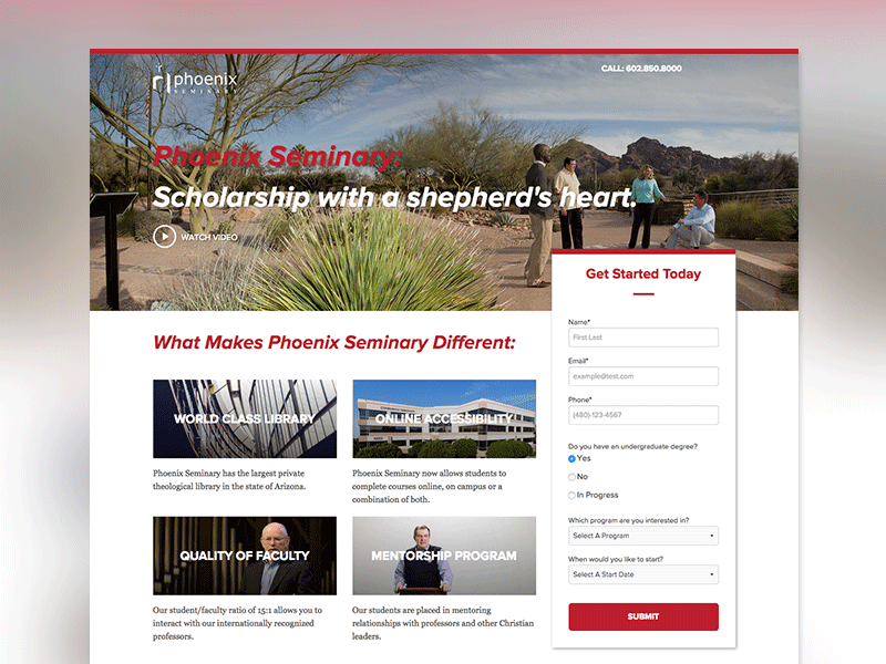 Phoenix Seminary Landing Page by Ben Adam on Dribbble