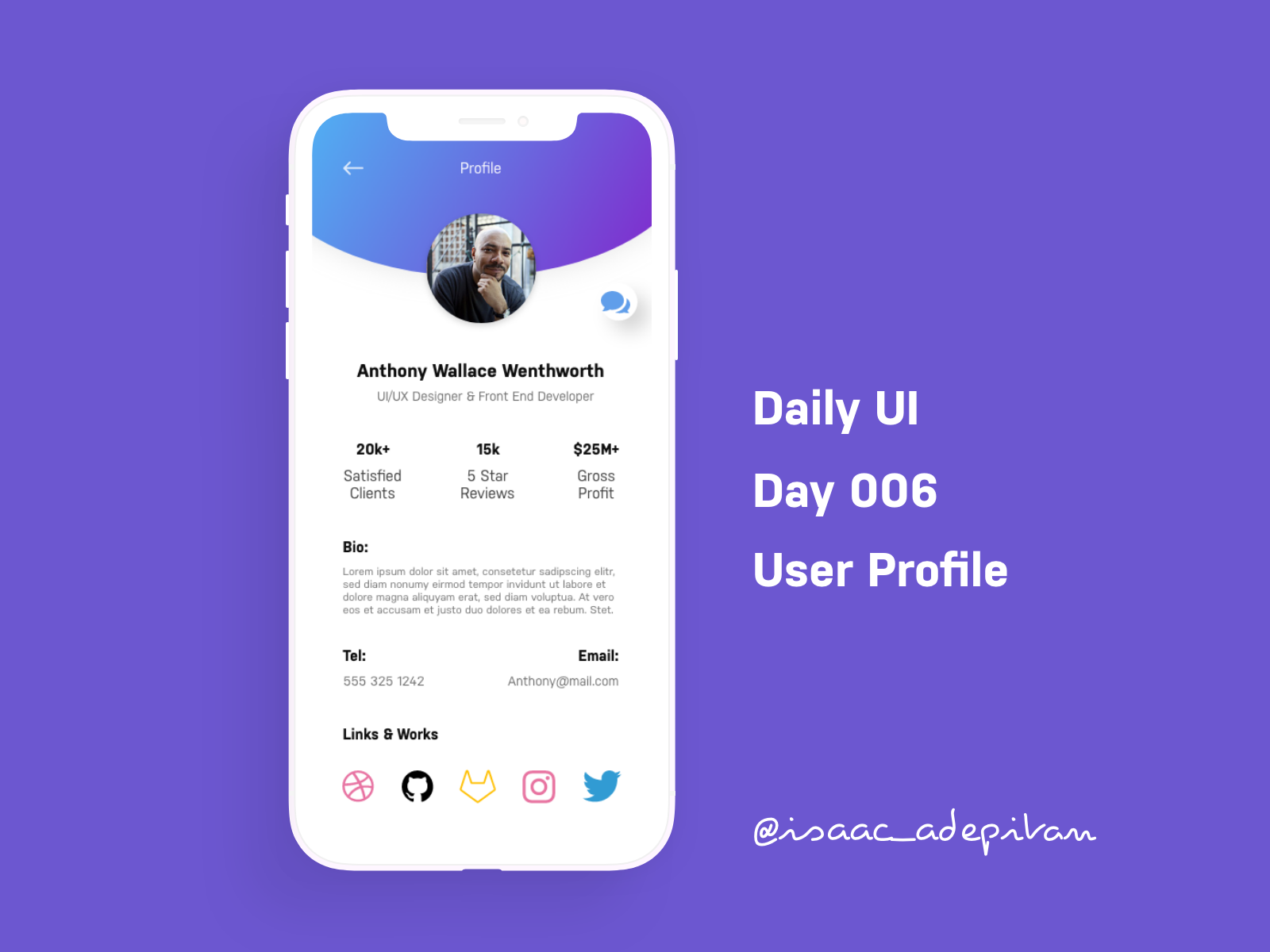 User Profile - Day 006 Daily UI Challenge by Isaac Adepitan on Dribbble