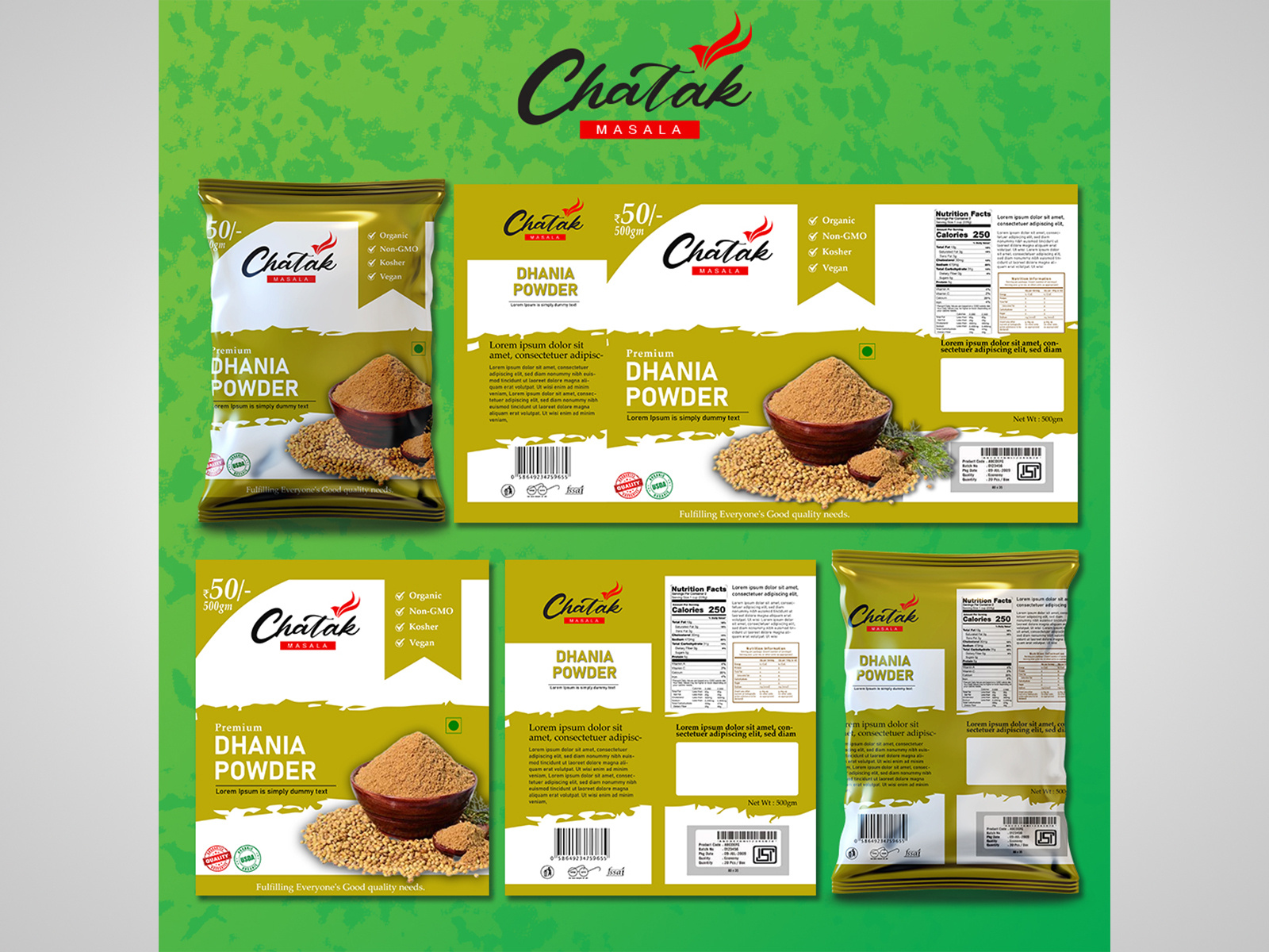 Dhania Powder Packet Label Design With Mockup Poster by Marketorz on ...