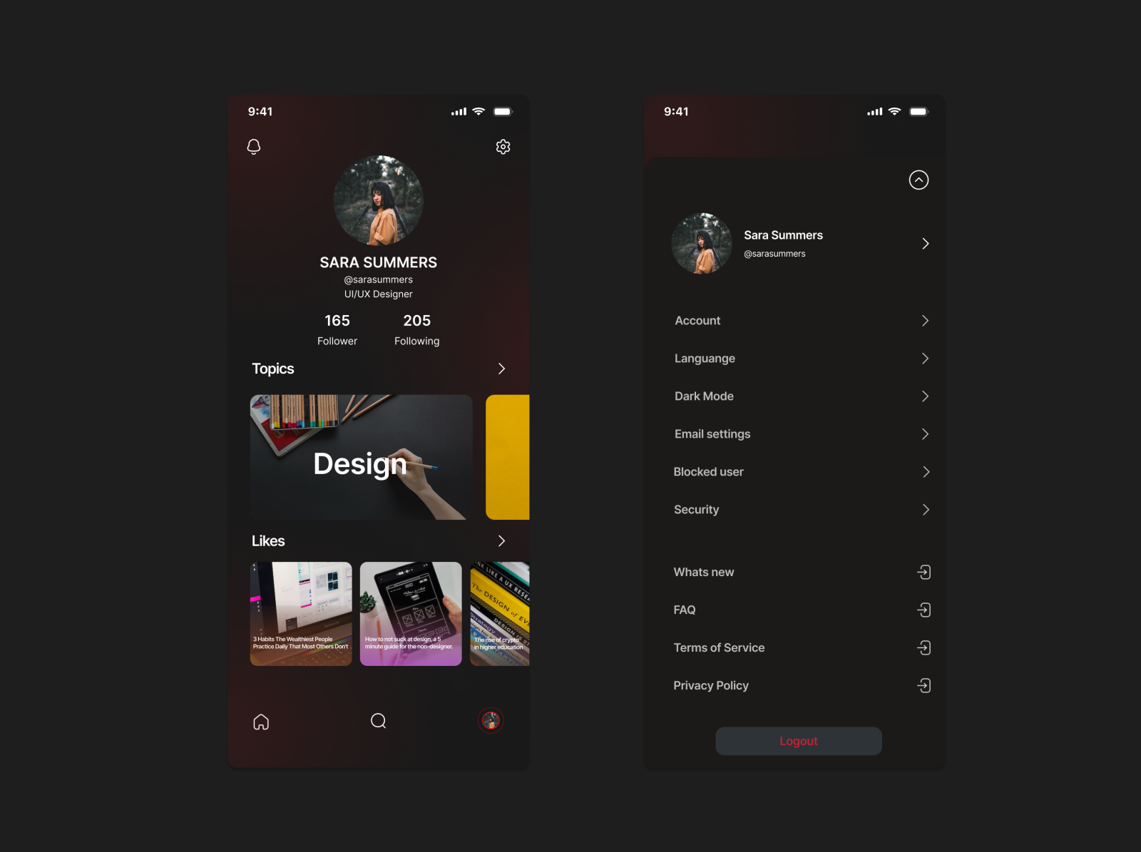 User Profile & Settings/ DailyUi - 006 & 007 by Ecem Çakır on Dribbble
