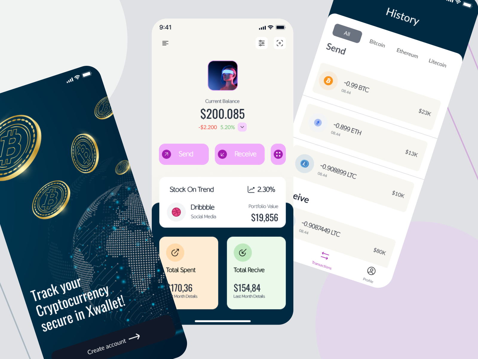 Cryptocurrency wallet app Design by FalconThought on Dribbble