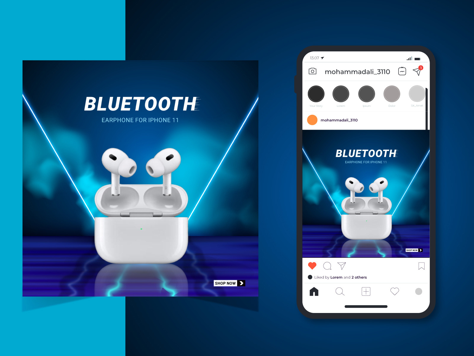 Wireless earphone product ads banner | Social Media Post Design by ...