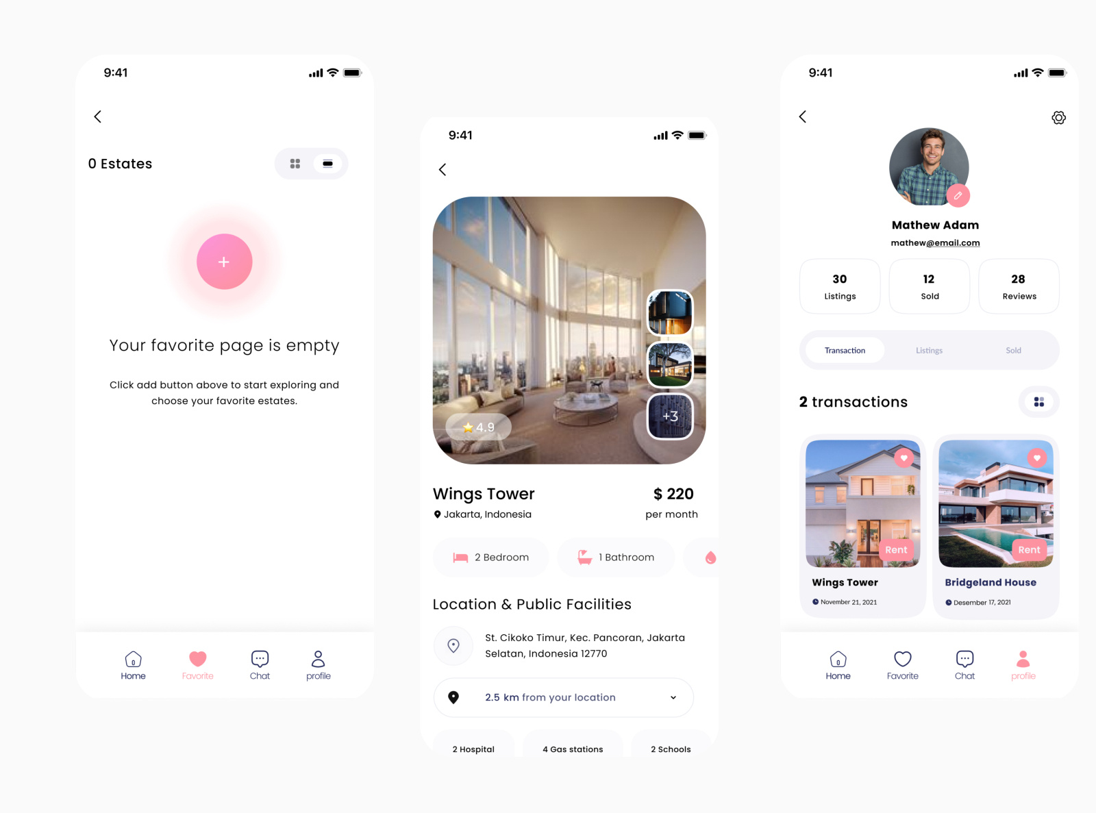 profile screen - favorite screen - estate screen by Rawan on Dribbble